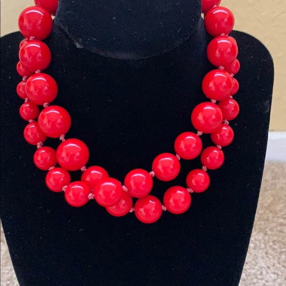 Jewelry | Red Plastic Bead Necklace | Poshmark